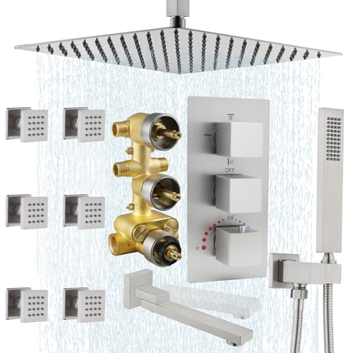 NPYSVSSS Shower System with Body Jet Ceiling Mount 16 Inch Overhead ...
