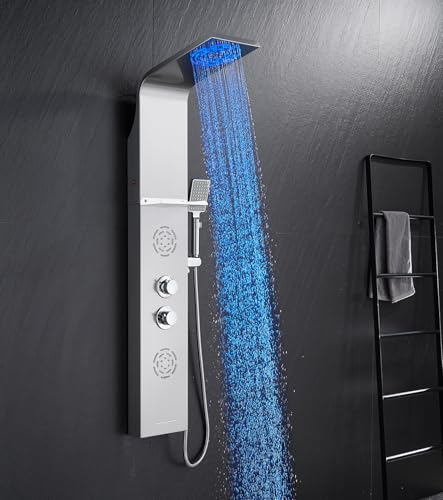 POPFLY Shower Panel Tower System with Shelf, LED Mist & Rain Shower ...