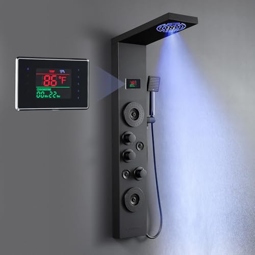 ROVATE LED Shower Panel Tower System with Rainfall Mist Shower Head ...